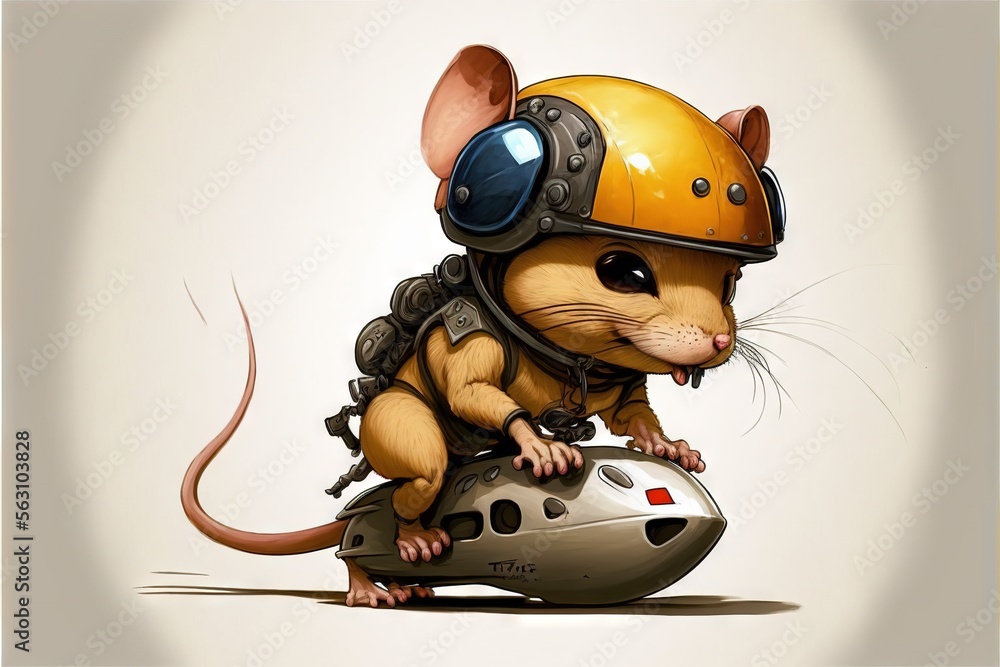 a mouse wearing a helmet and riding a motorcycle helmet on top of a ...