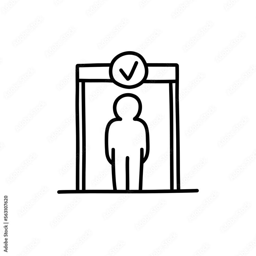 airport metal detector doodle icon, vector color line illustration ...