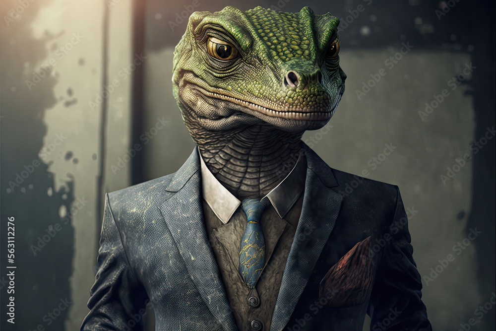 reptile alien in business suit, ai generative midjourney illustration ...