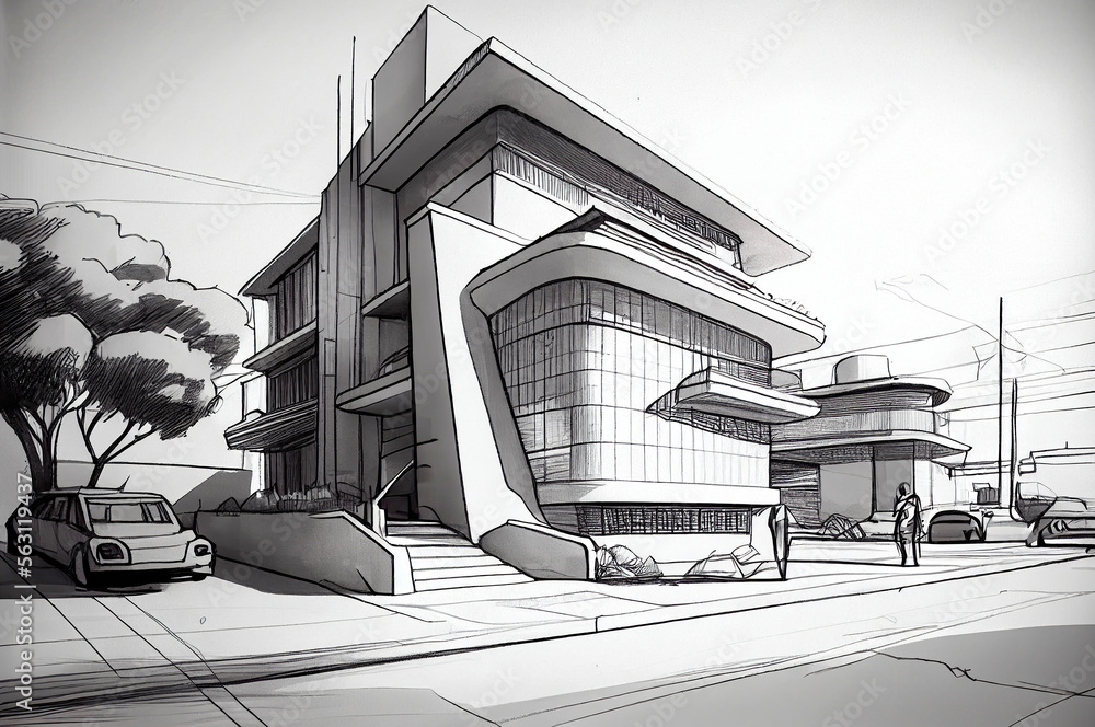 Abstract fictional architectural drawings and sketches made with ...