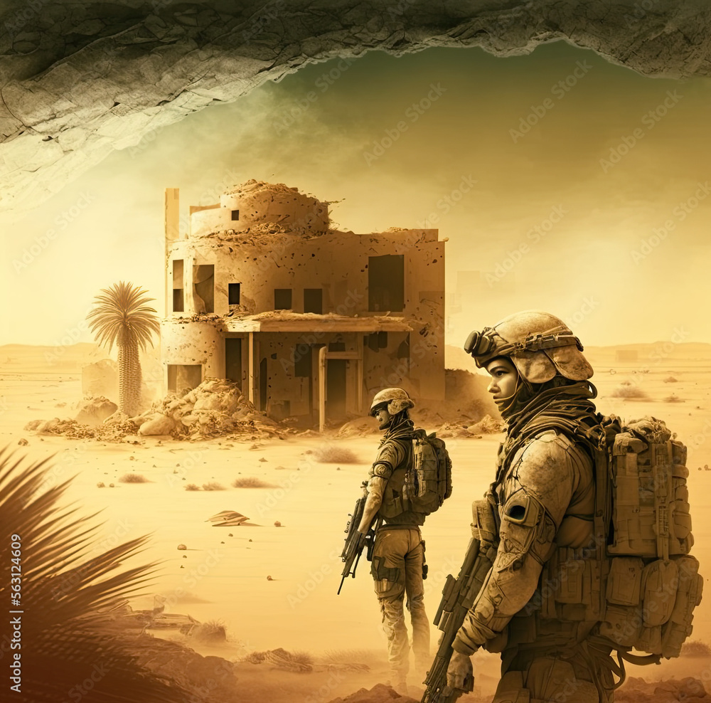 An illustration of two military people during war. AI generated art ...