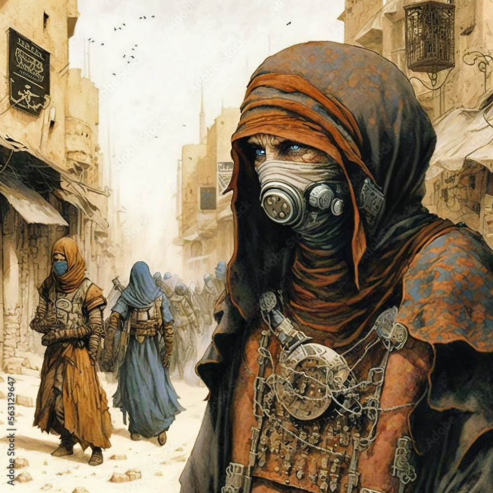 Black plague epidemic in a retro-futuristic Middle Ages Stock ...