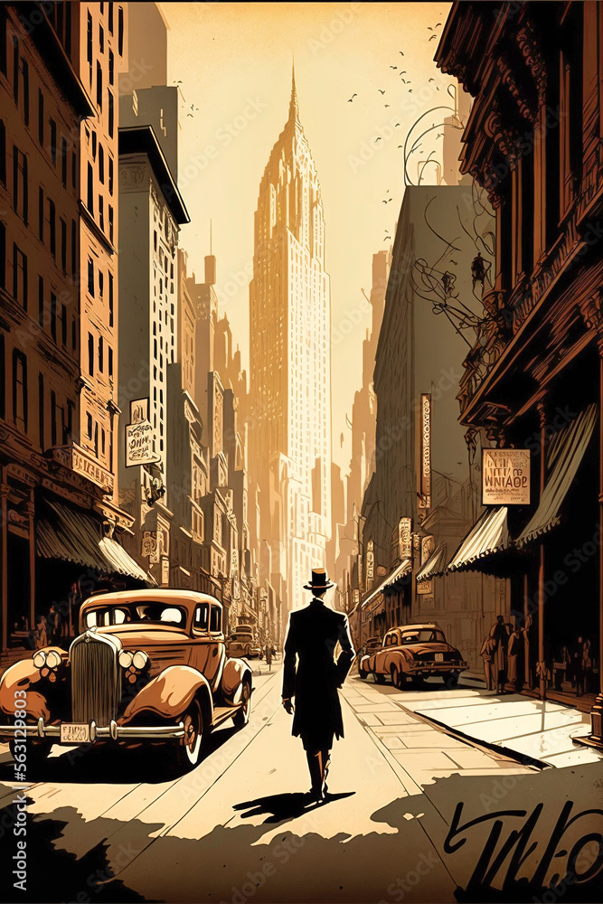 New York in the 1930s, comic strip drawing - Generative AI ilustração ...