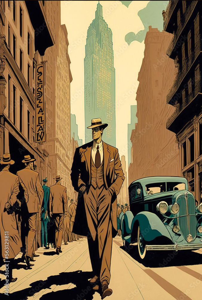 New York in the 1930s, comic strip drawing - Generative AI Stock ...