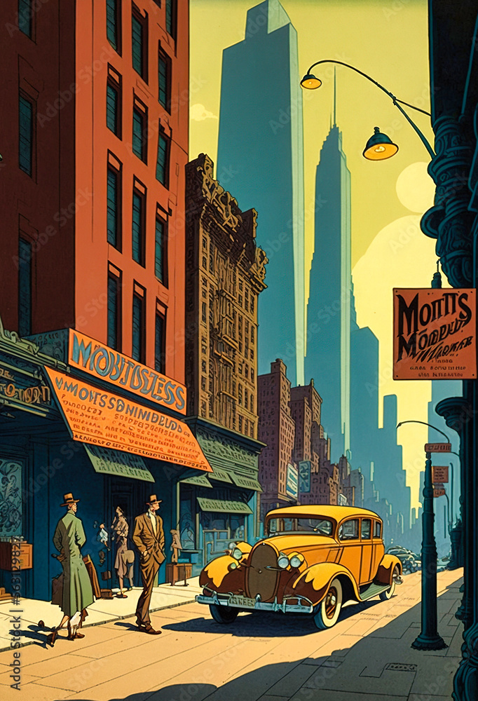 New York in the 1930s, comic strip drawing - Generative AI Stock ...