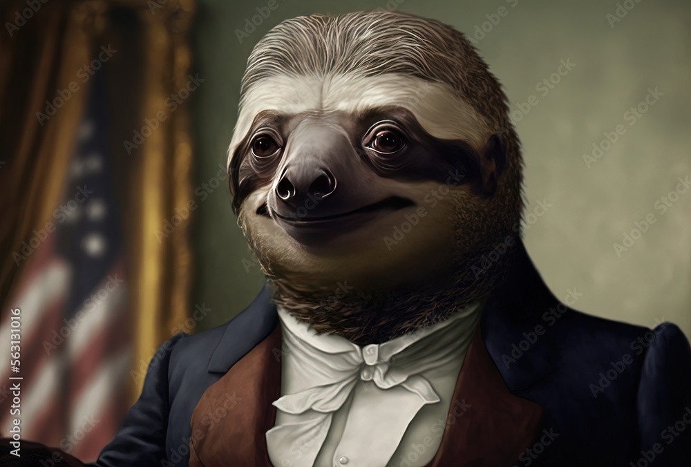 character design illustration of a sloth disguise as a U.s. president ...
