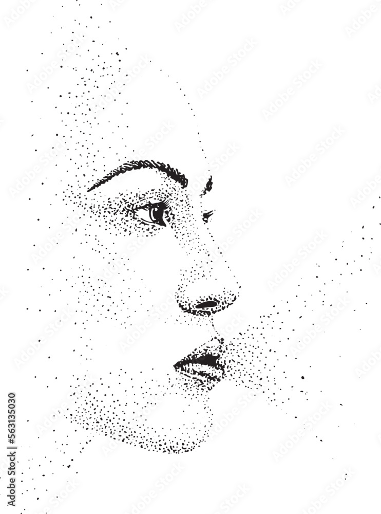 Face breathe hand-drawn etching in vector, and ink drawing. Concept art ...