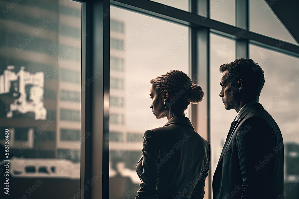 Generative AI illustration of a business man and woman in a modern ...
