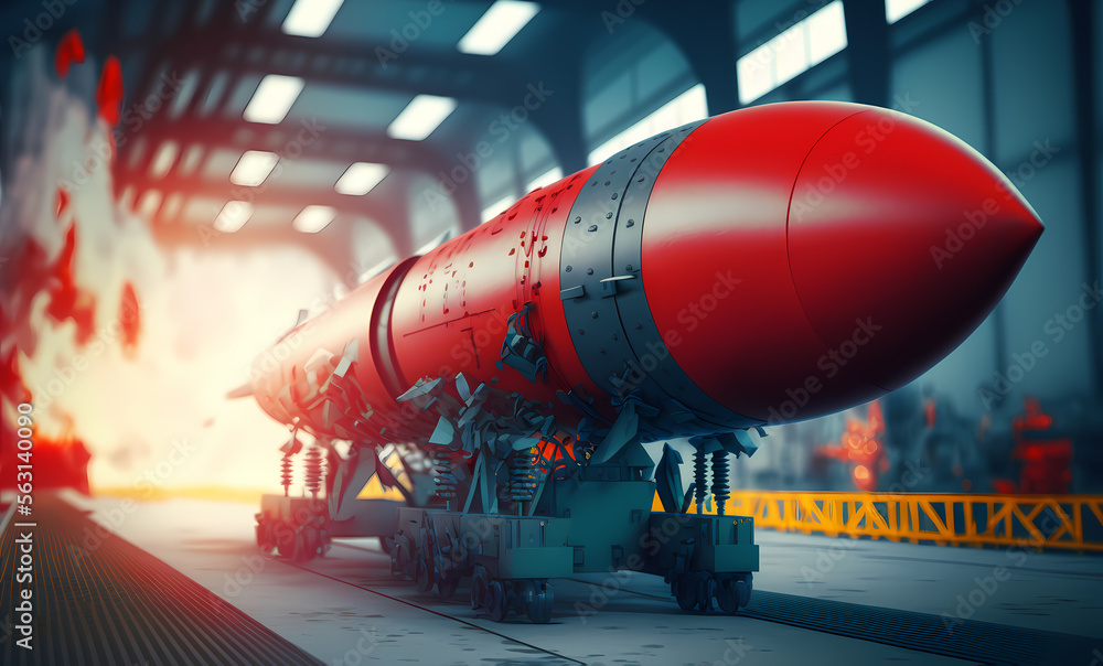 Nuclear warheads in hangar, ready to mission. Industry weapon army ...