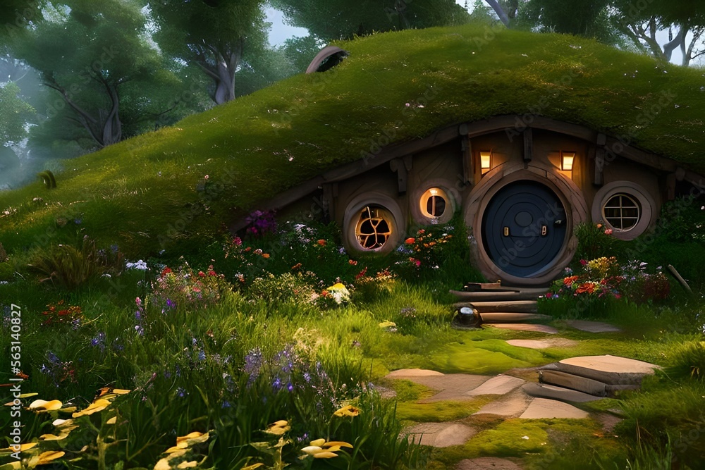 A Hobbit House in the Dark Fantasy Forest - A Luminous Oasis Amidst the ...