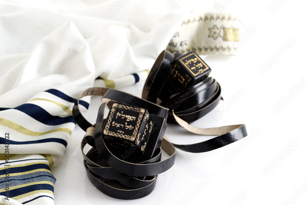 Jewish ritual objects, prayer vestments, Tefillin with a hebrew ...