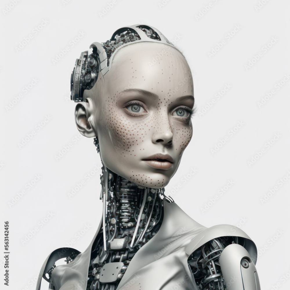 Detailed illustration of a sentient artificial intelligence cyborg ...