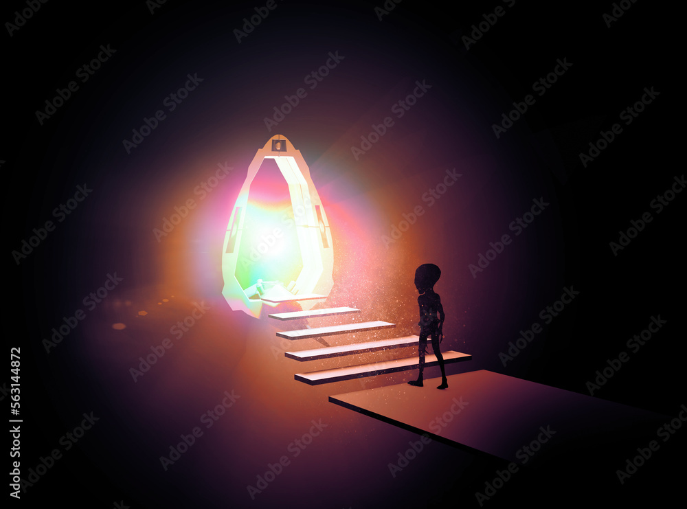 Portal with other worlds, alien spaceship. Door to other dimensions ...