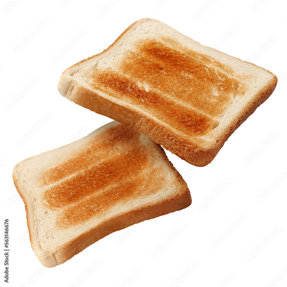 Flying toasted bread pieces, isolated on white background Stock Photo ...