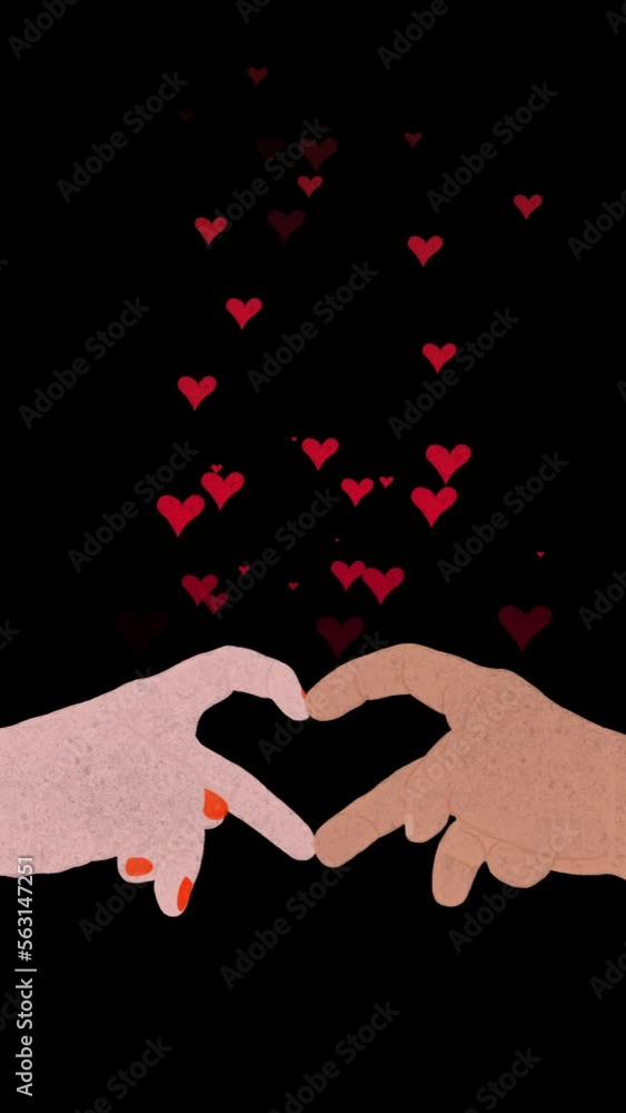Vertical animation of illustrated hands forming a heart on a ...