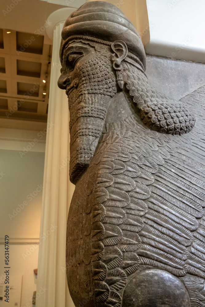 The British Museum in London. Lamassu from Ashurnasirpal II Palace at ...