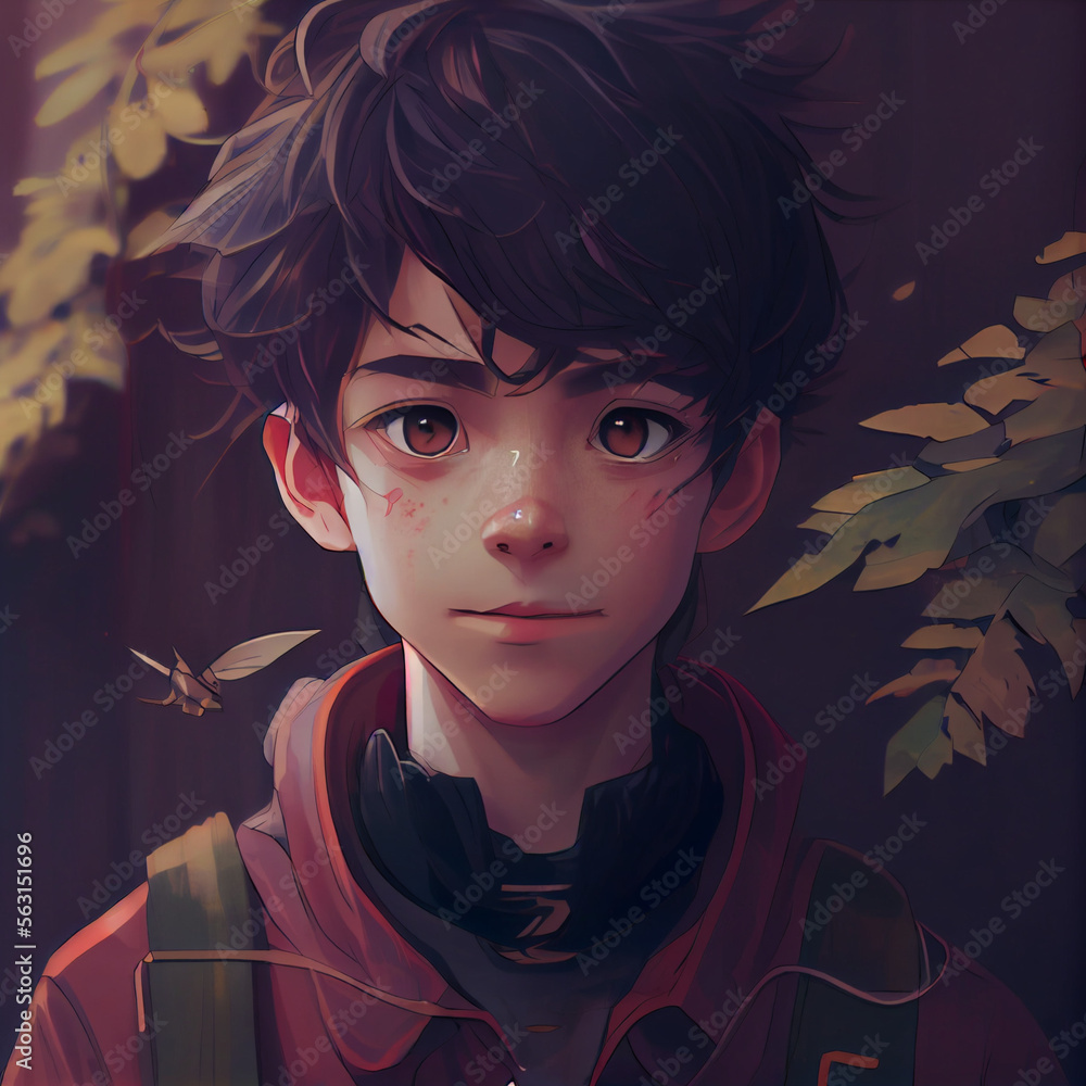Anime Boy Face Close Up Generative Stock Illustration | Adobe Stock