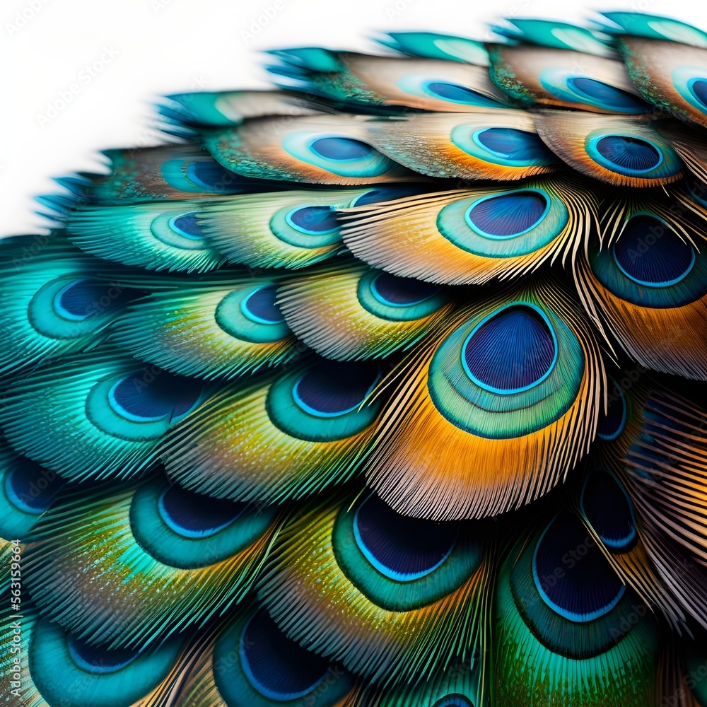 pattern peacock feathers White background Gradient full screen top view ...