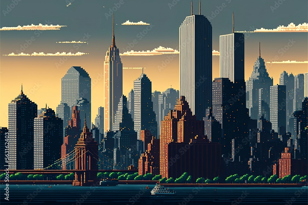 New York City landscape, 32-bit pixel art, high resolution "AI" Stock ...