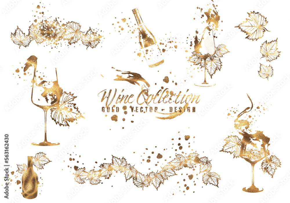 Wine Designs - Collection of wine glasses and bottles. Hand drawn ...