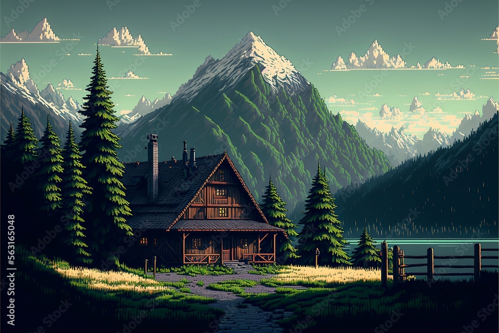 Swiss landscape, 32-bit pixel art, high resolution "AI" Stock ...