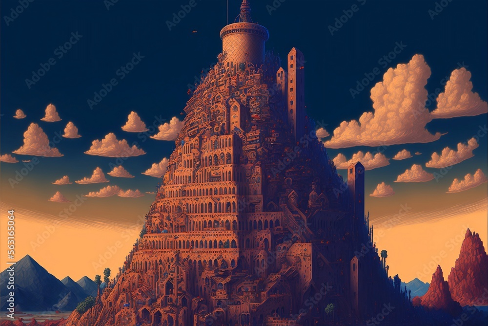 Tower of Babel, 32-bit pixel art, high resolution "AI" ilustración de ...