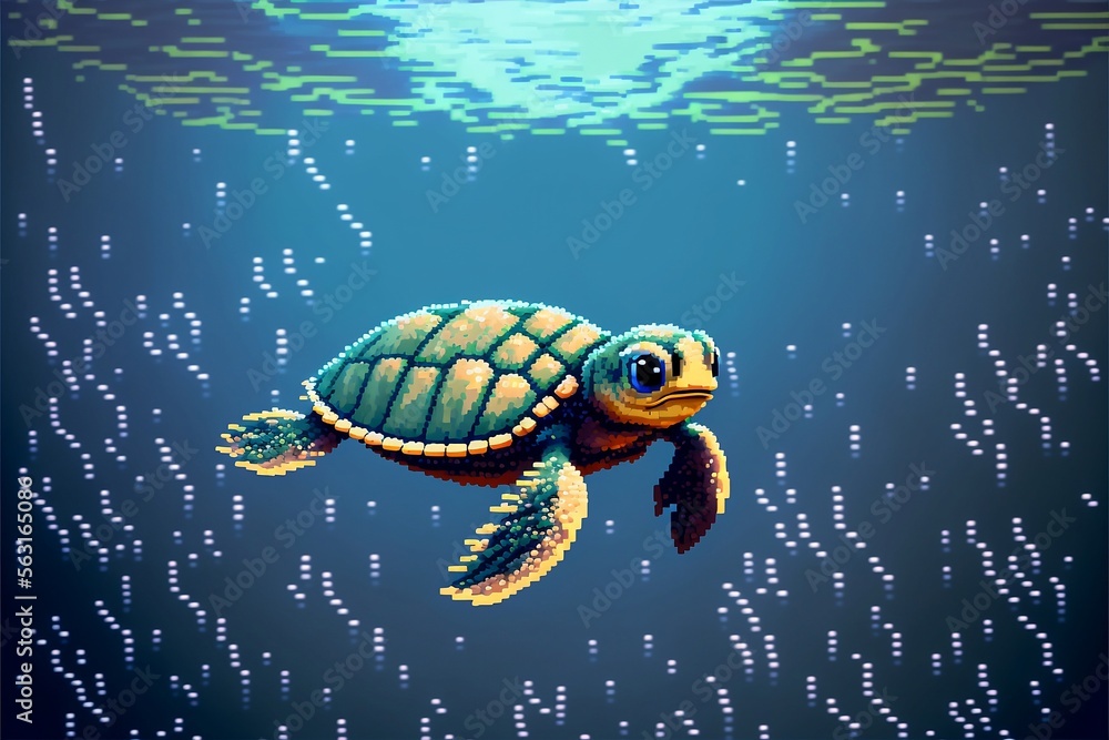 Sea turtle, 32-bit pixel art, high resolution "AI" Stock Illustration ...