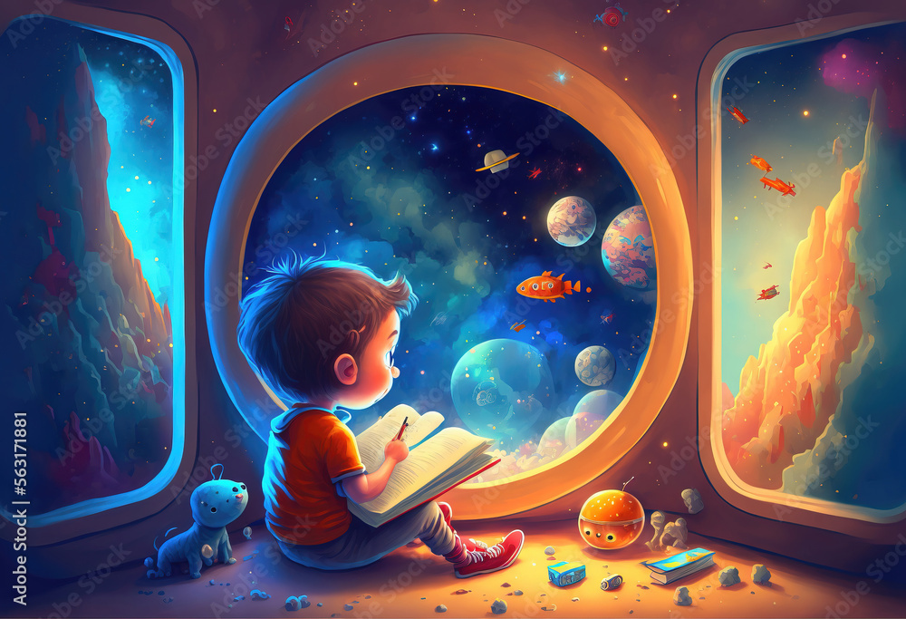 Cartoon kid space explorer. sketch art for artist creativity and ...