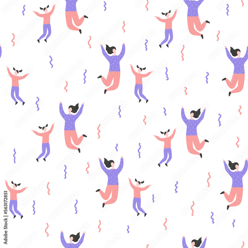 Seamless flat cartoon vector pattern with happy people. Parent with ...