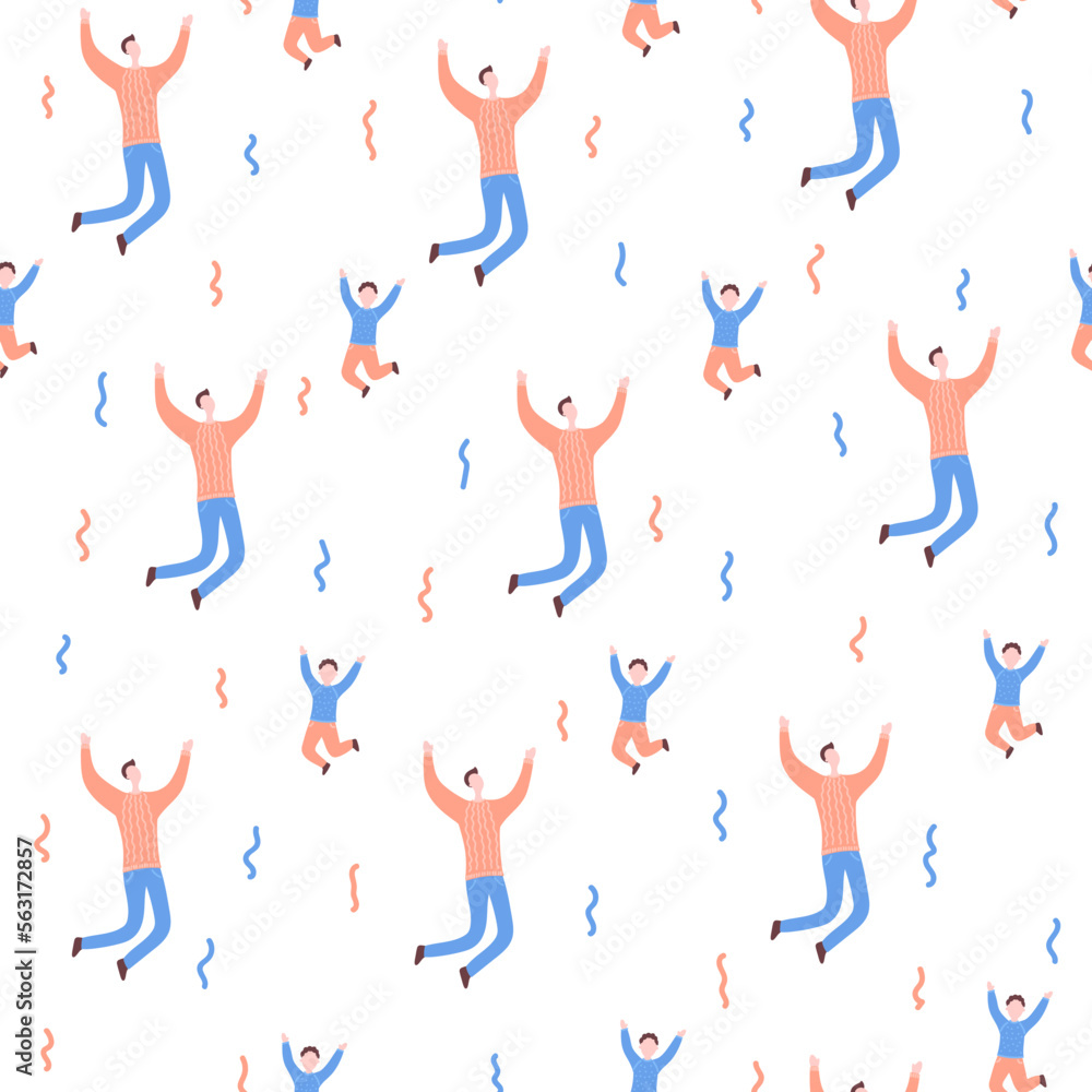 Seamless flat cartoon vector pattern with happy people. Parent with ...