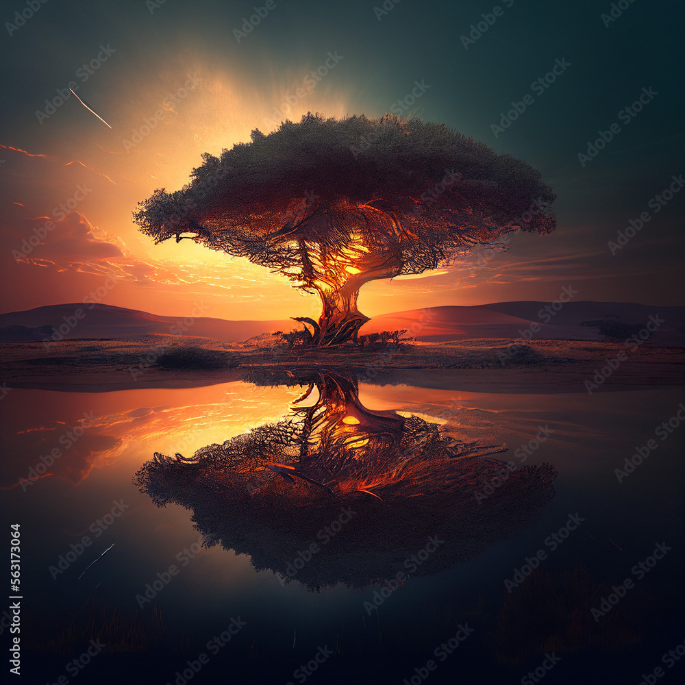 Wisdom of the Sunset Tree - An Illustration of an Ancient Tree at the ...