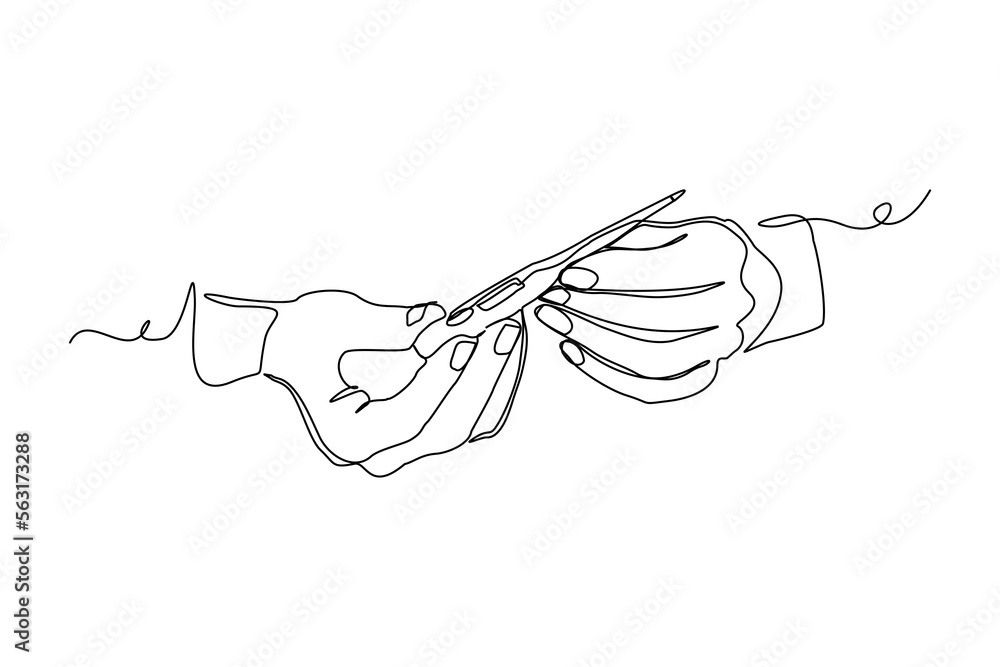 Continuous single one line drawing of hand holding digital thermometer ...