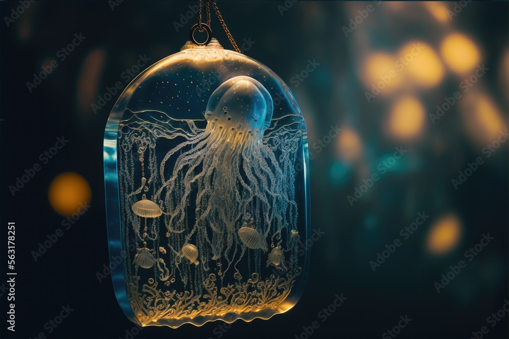 very detailed, underwater transparent translucent, ghostly jelly fish ...