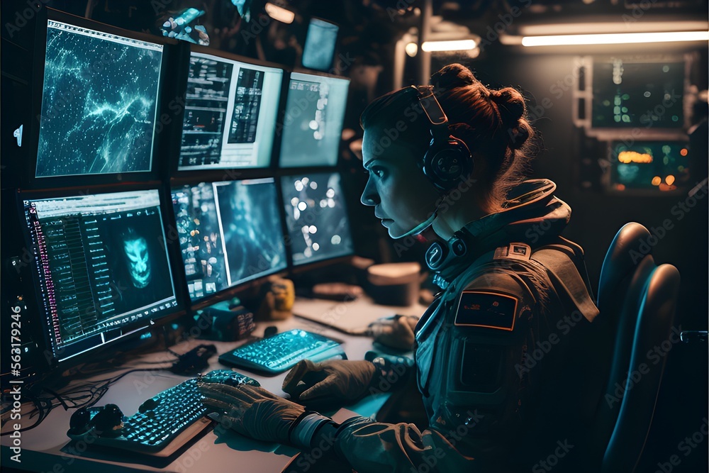 Astronaut and Hacker in a Computer Room generated by AI Stock ...