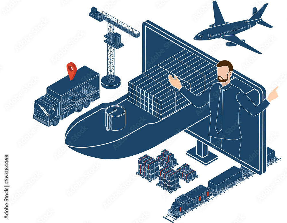 3D isometric Global logistics network concept with Transportation ...