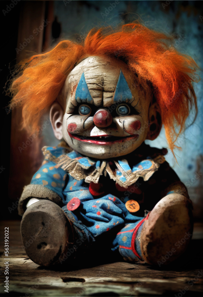 Photo & Art Print Generative AI abstract render of an evil clown doll ...