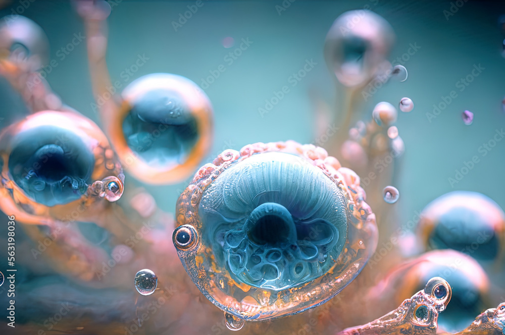 microscopic macroscopic view of alien eggs and bacterias virus in a ...