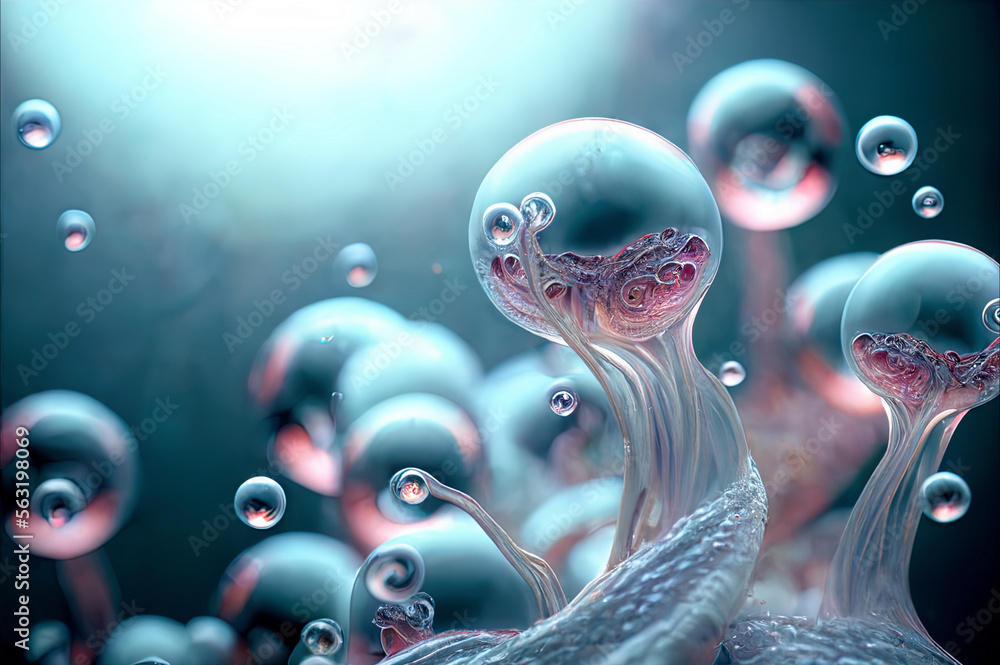 microscopic macroscopic view of alien eggs and bacterias virus in a ...