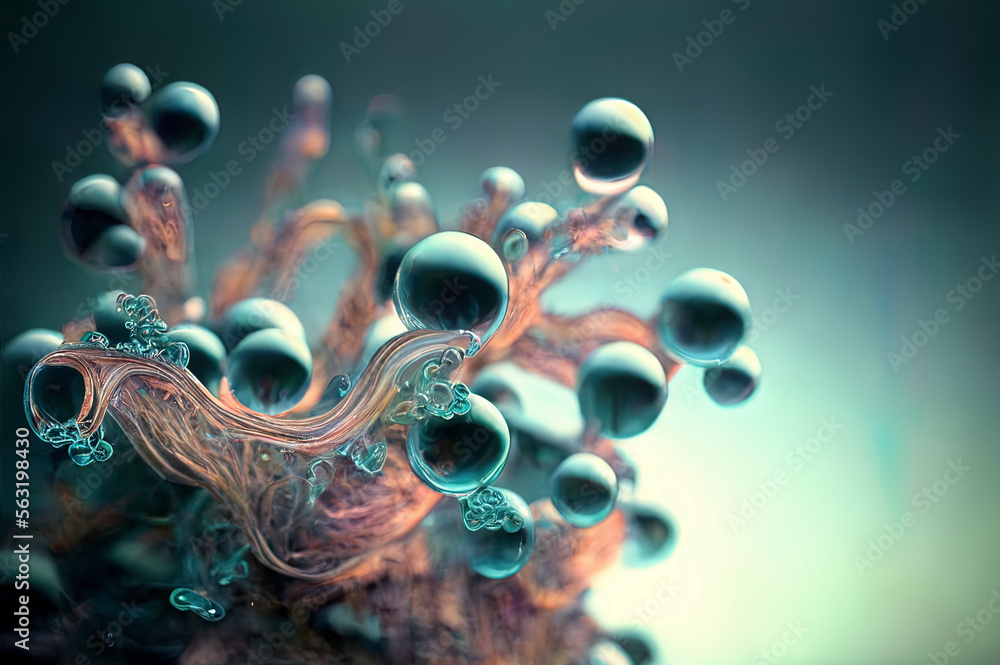 microscopic macroscopic view of alien eggs and bacterias virus in a ...