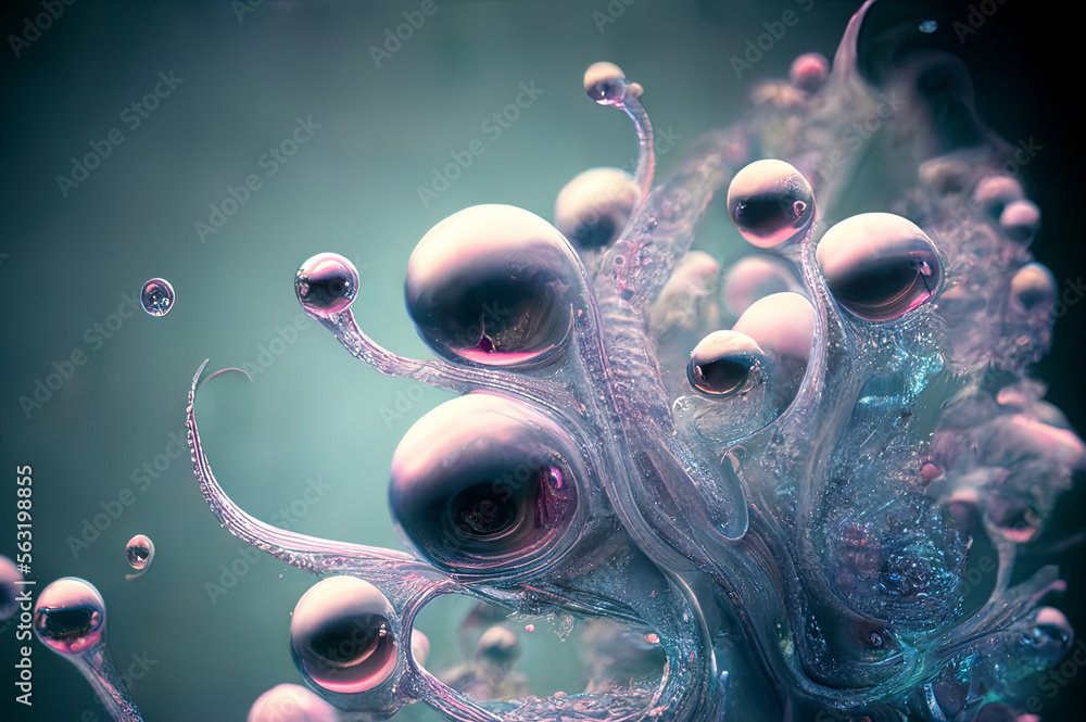 microscopic macroscopic view of alien eggs and bacterias virus in a ...