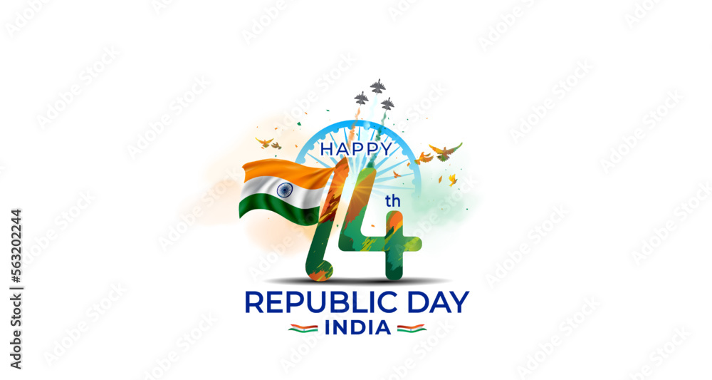 Vector illustration. 74 Republic day of India. Happy 74th Republic day ...