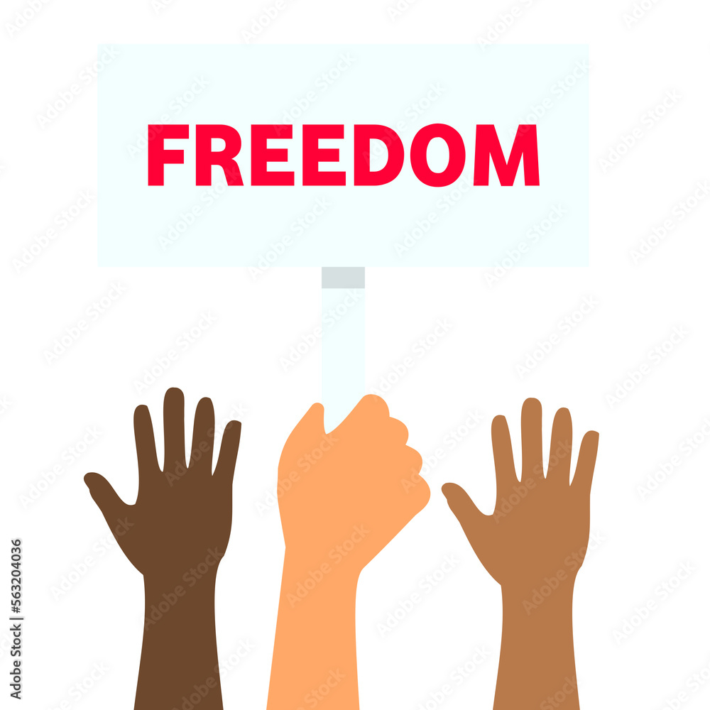 Hand holding a freedom placard protesting icon on transparent ...