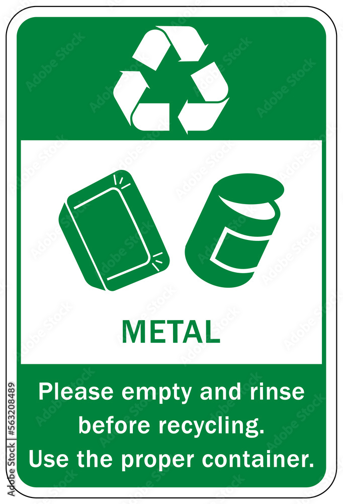 Recycle sign and labels metal, cans, aluminum recycling please empty ...
