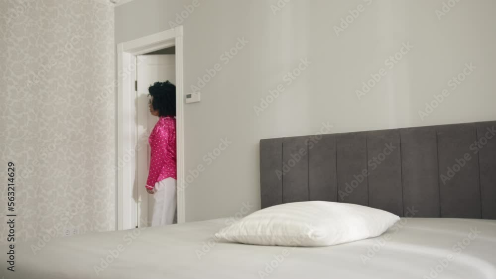 Exhausted African American Woman Falling Down On Bed Feeling Tired And ...