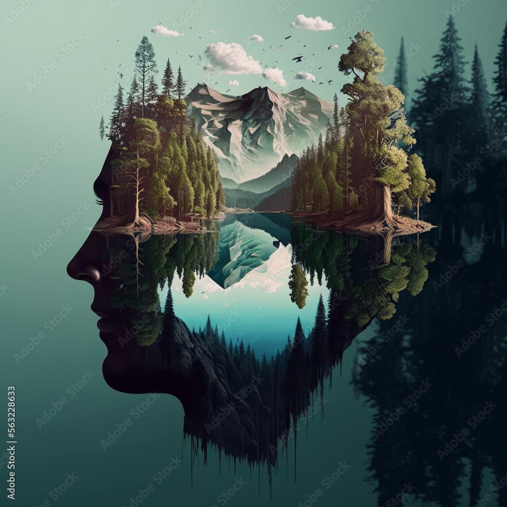 the head of the person double exposure. fantasy art, digital artwork ...