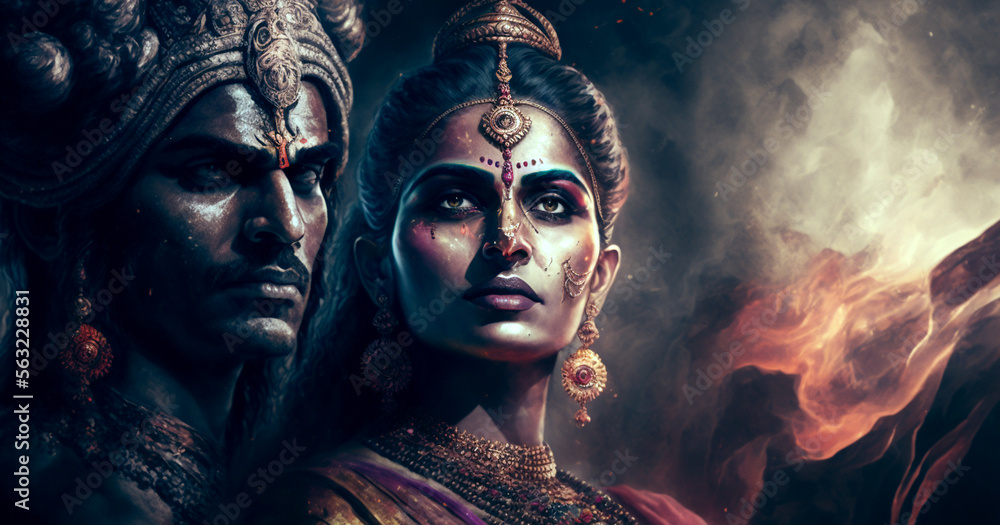 Ravan's son Meghnad with his wife Sulochona. Generative AI. Stock ...