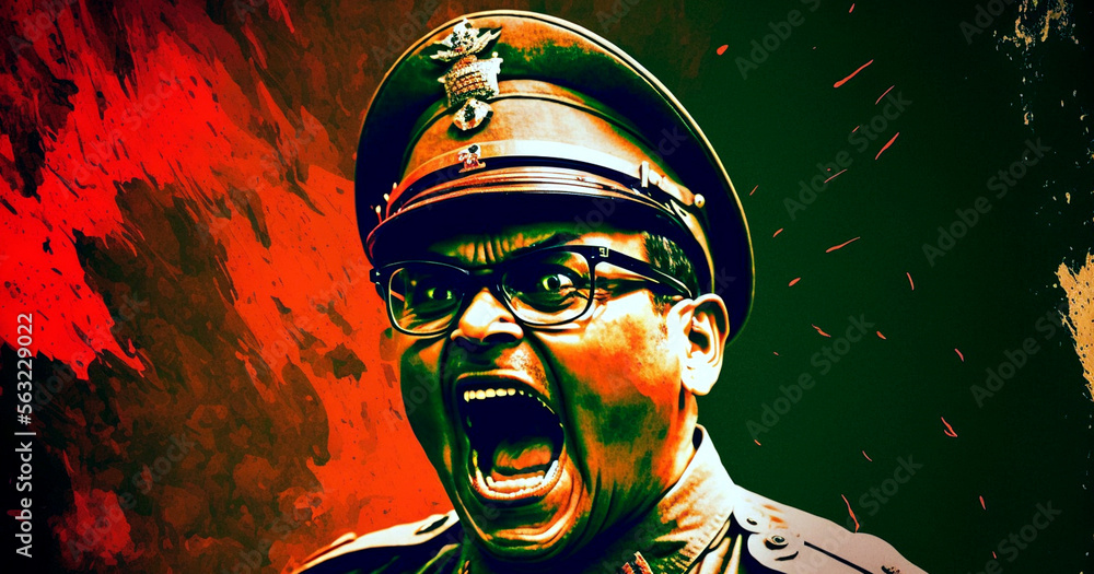 ภาพประกอบสต็อก In the fervor of battle, the portrait of Netaji Subhash ...