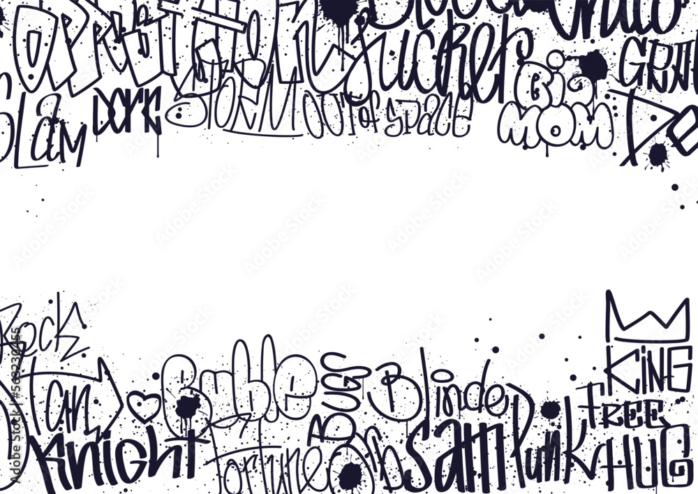 Rap street wall. Punk frame. Art tag elements. Black Hip Hop text ...