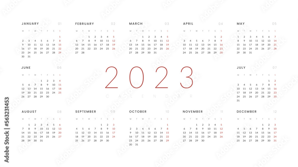 2023 Annual Calendar template. Vector layout of a wall or desk simple ...
