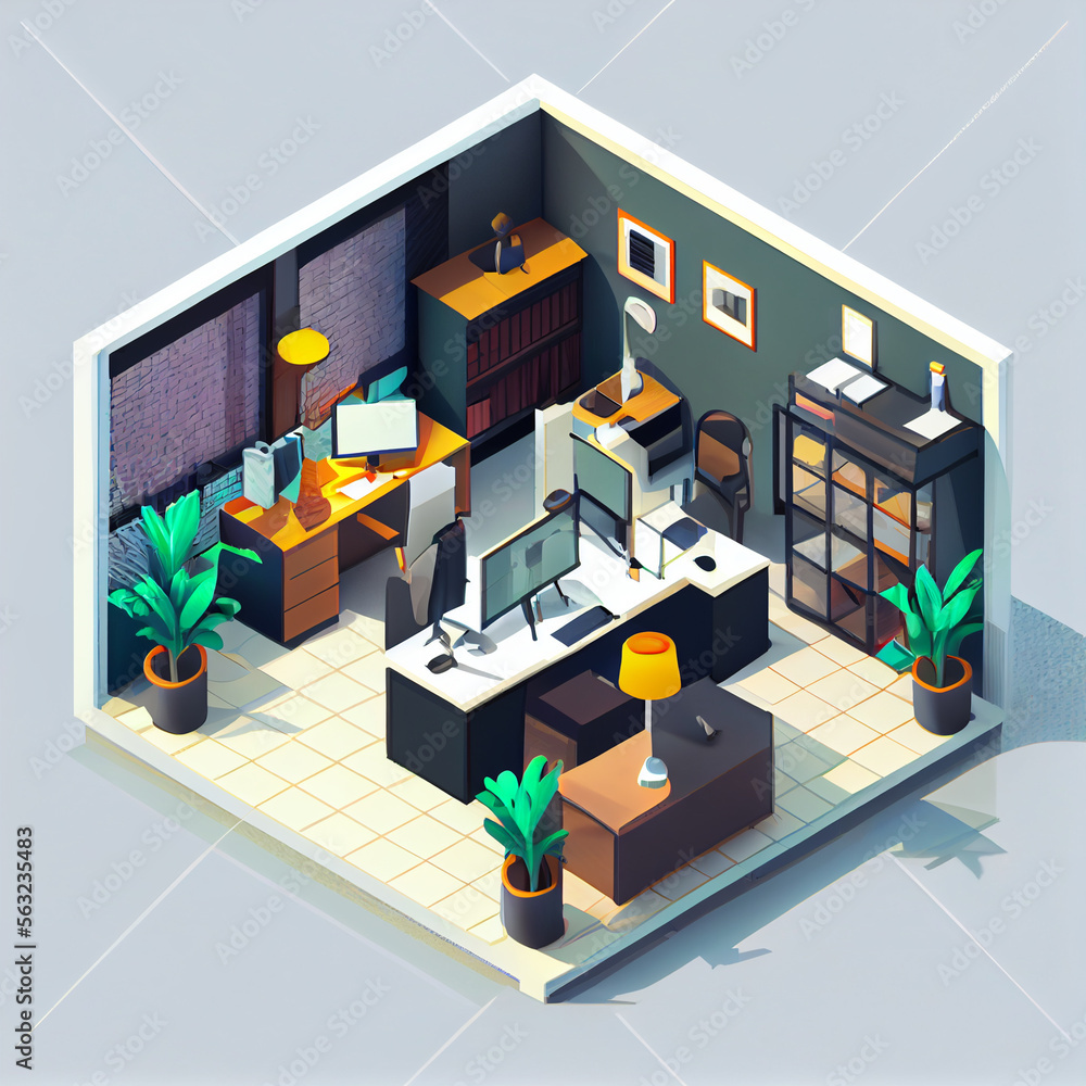 visualization of office 3d, isometric Stock Illustration | Adobe Stock